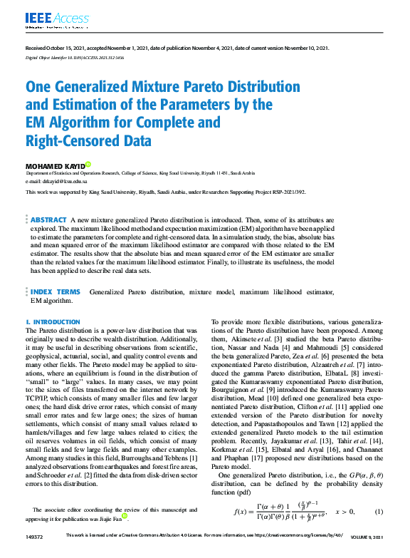 (PDF) One Generalized Mixture Pareto Distribution and Estimation of the ...
