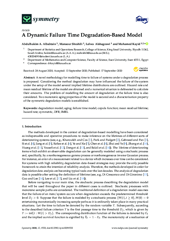 (PDF) A Dynamic Failure Time Degradation-Based Model