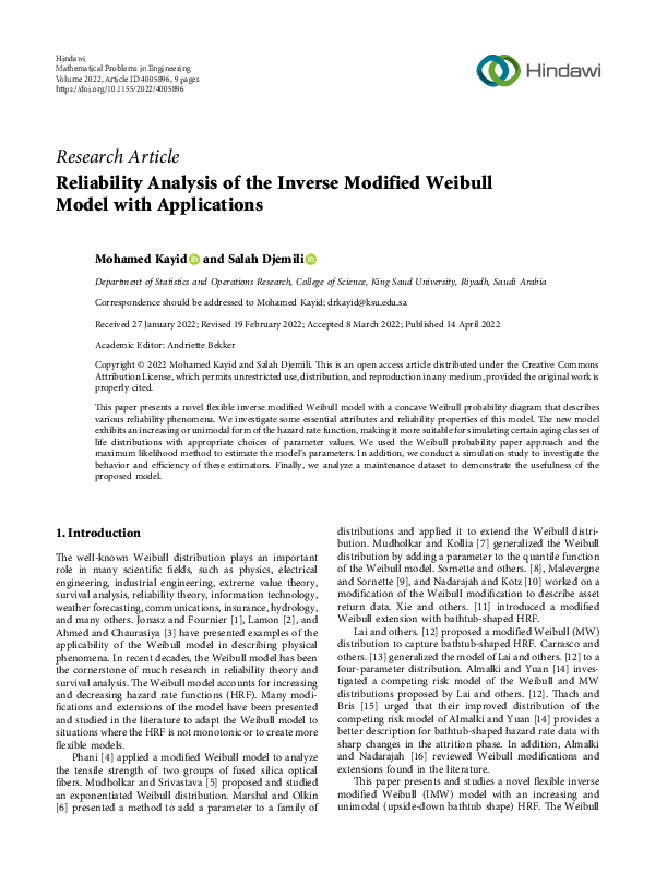 Pdf Reliability Analysis Of The Inverse Modified Weibull Model With Applications
