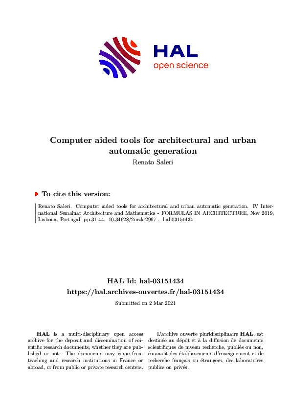 (PDF) Computer aided tools for architectural and urban automatic generation