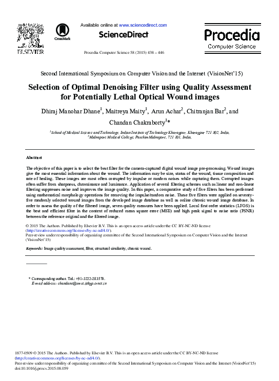 (PDF) Selection of Optimal Denoising Filter Using Quality Assessment ...