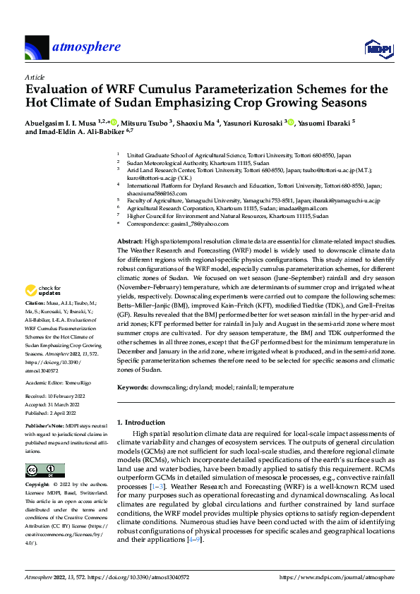 Pdf Evaluation Of Wrf Cumulus Parameterization Schemes For The Hot Climate Of Sudan