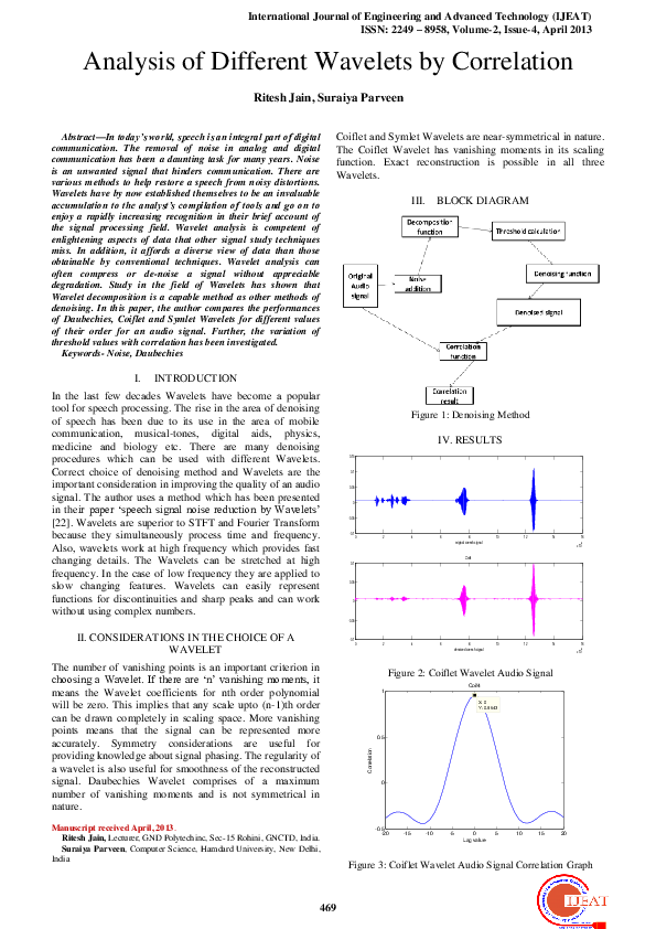 (PDF) Analysis of Different Wavelets by Correlation