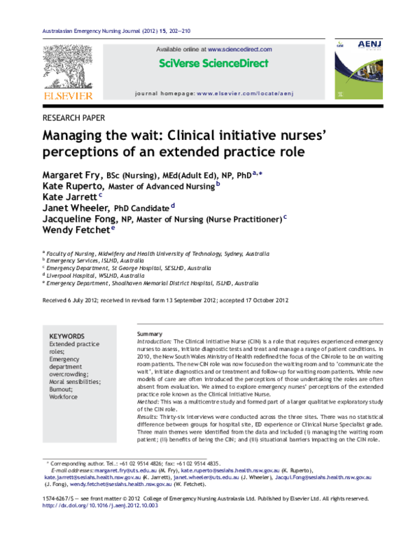 (PDF) Managing the wait: clinical initiative nurses' perceptions of an ...