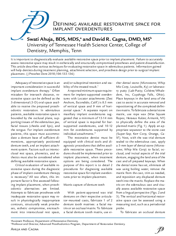 (PDF) Defining available restorative space for implant overdentures