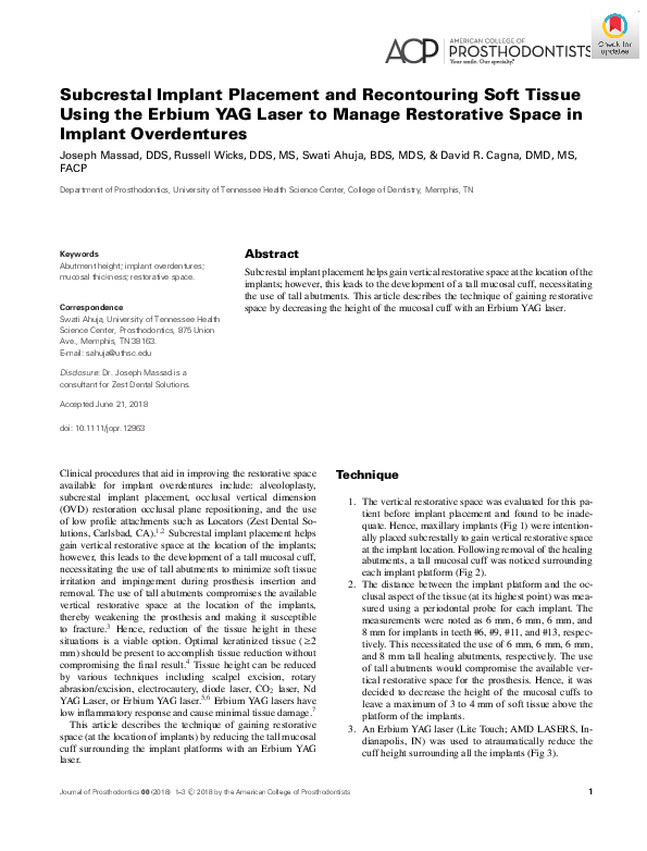 (PDF) Subcrestal Implant Placement and Recontouring Soft Tissue Using ...