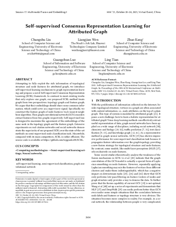 (PDF) Self-supervised Consensus Representation Learning for Attributed Graph