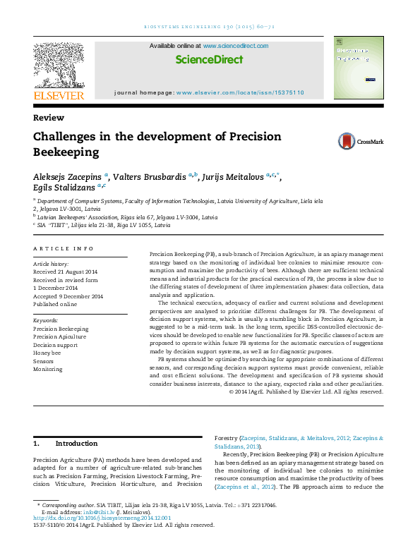 (PDF) Challenges in the development of Precision Beekeeping
