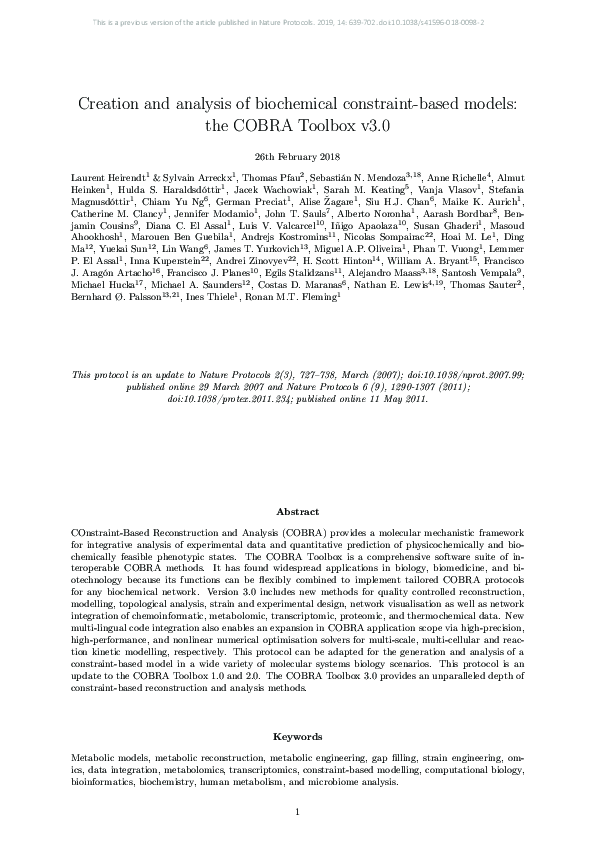 Creation And Analysis Of Biochemical Constraint Based Models Using The