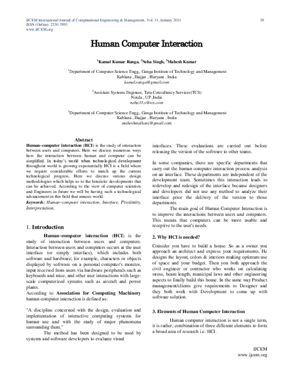 Pdf Human Computer Interaction Kamal Ranga