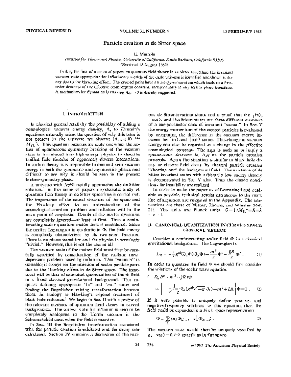 (PDF) Particle creation in de Sitter space