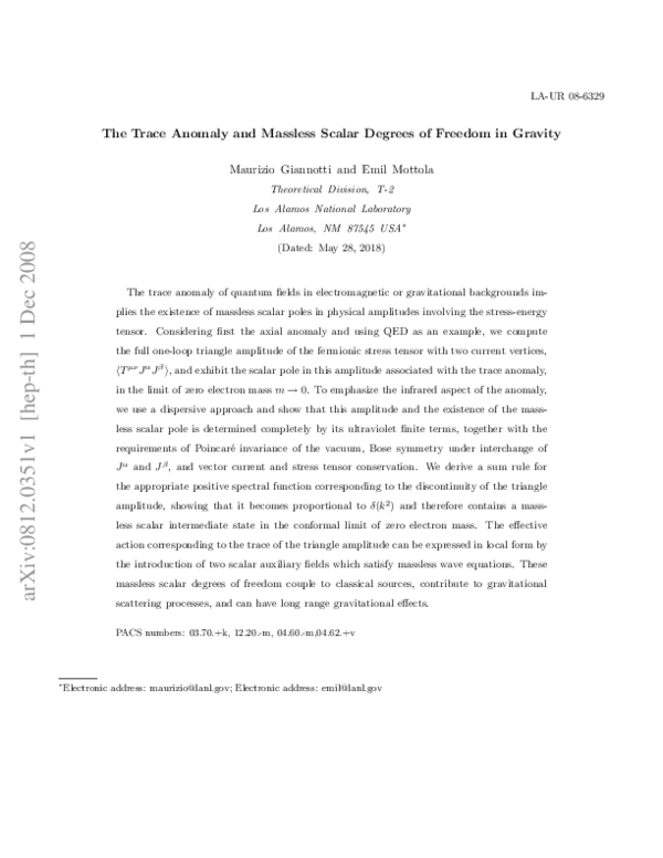 (PDF) Trace anomaly and massless scalar degrees of freedom in gravity