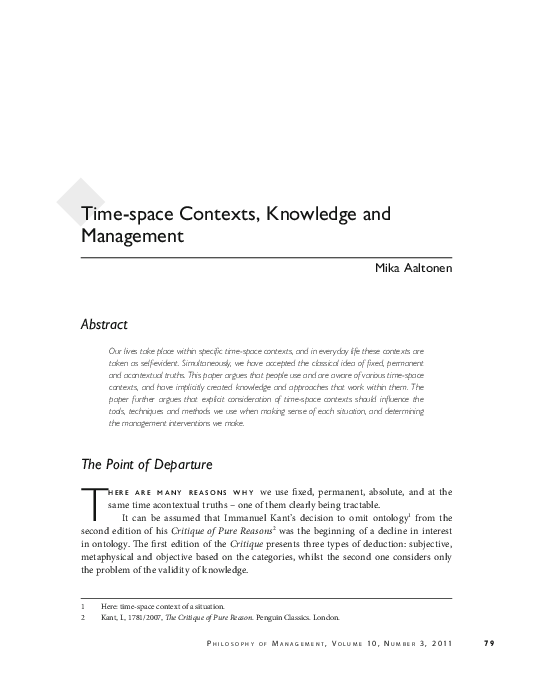 (PDF) Time-space Contexts, Knowledge and Management