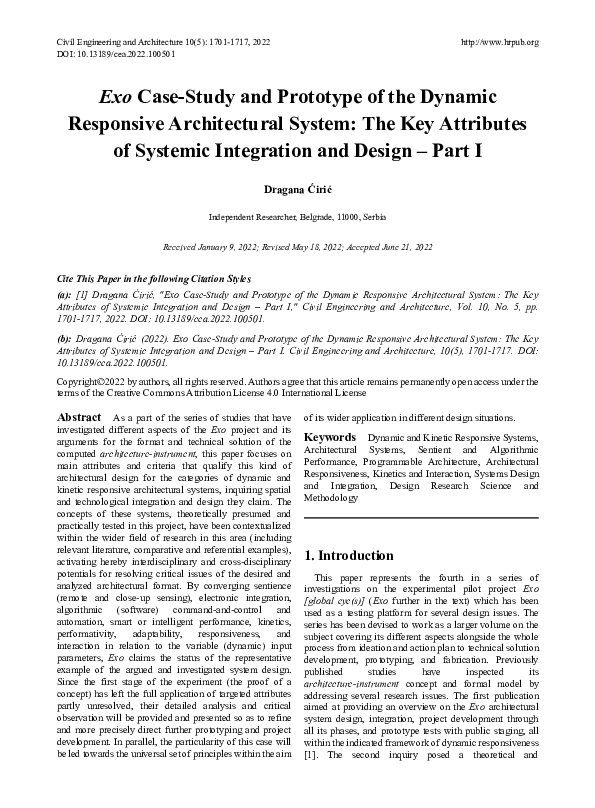 (PDF) Exo Case-Study and Prototype of the Dynamic Responsive Architectural System: The Key ...
