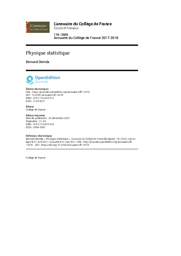 (PDF) Physique statistique
