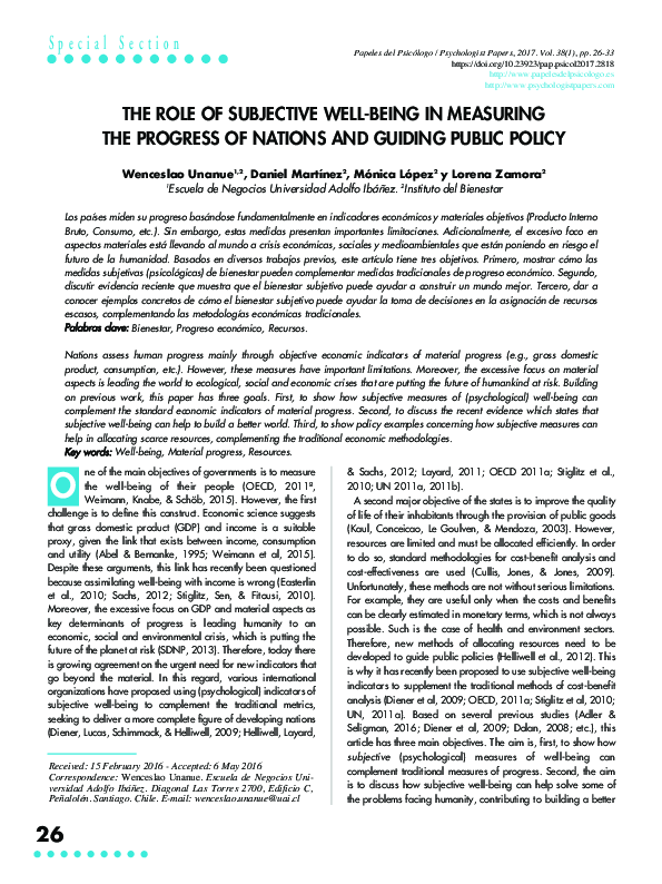 (PDF) The Role of Subjective Well-Being in Measuring the Progress of ...
