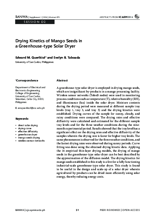 (PDF) Drying Kinetics of Mango Seeds in a Greenhouse-type Solar Dryer