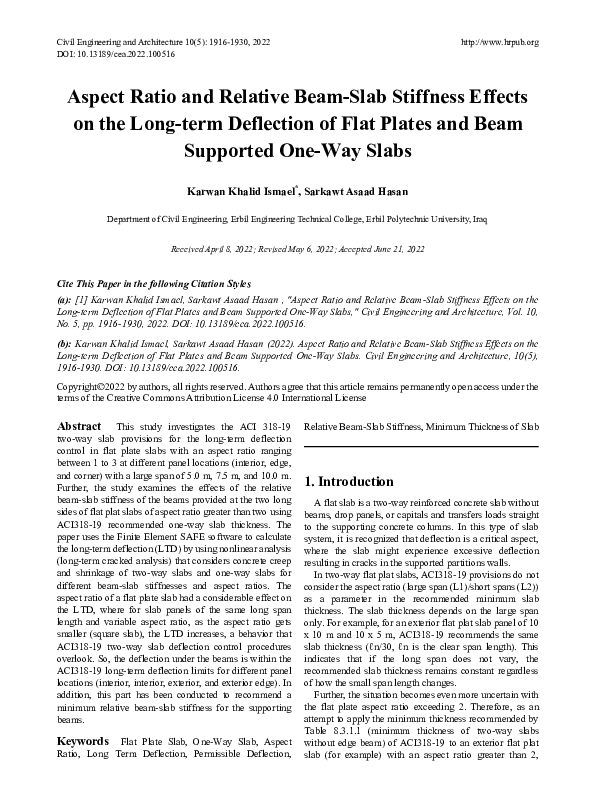 (PDF) Aspect Ratio and Relative Beam-Slab Stiffness Effects on the Long ...