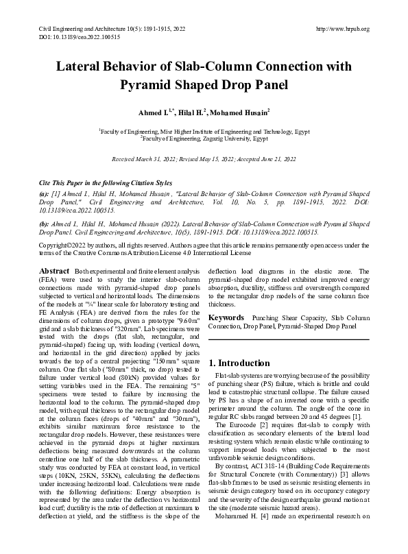 (PDF) Lateral Behavior of Slab-Column Connection with Pyramid Shaped ...