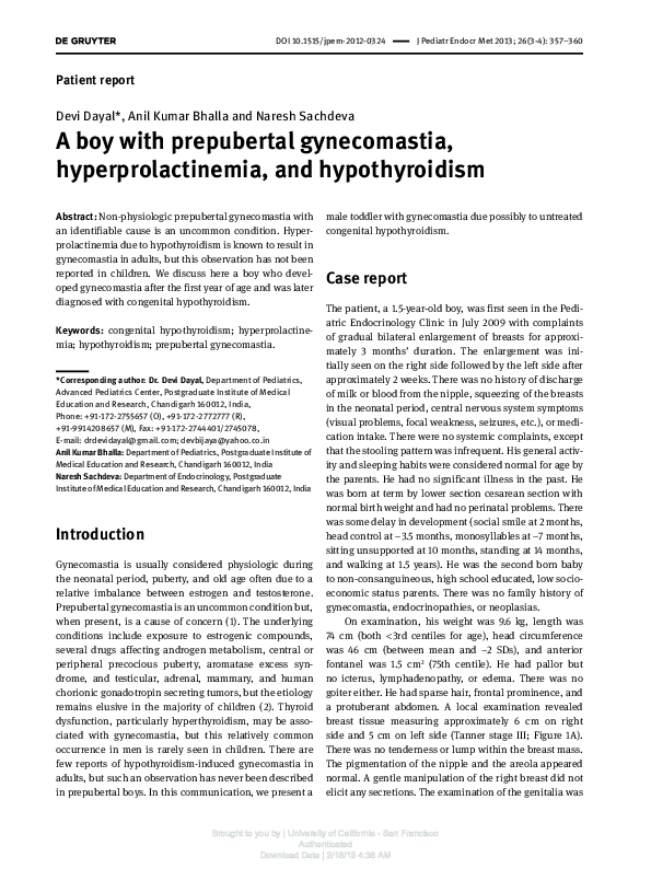 (PDF) A boy with prepubertal gynecomastia, hyperprolactinemia, and ...
