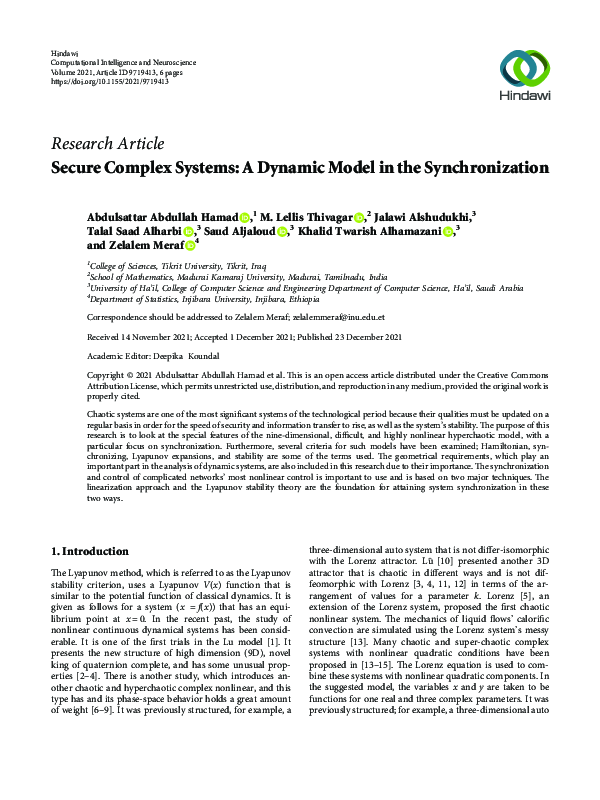 (PDF) Secure Complex Systems: A Dynamic Model in the Synchronization | Zelalem Meraf - Academia.edu