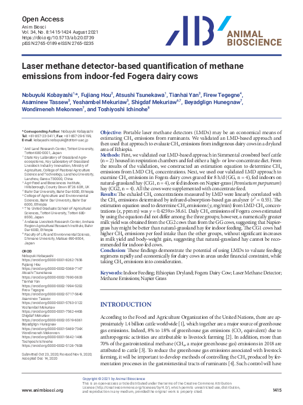 (PDF) Laser methane detector-based quantification of methane emissions from indoor-fed Fogera ...