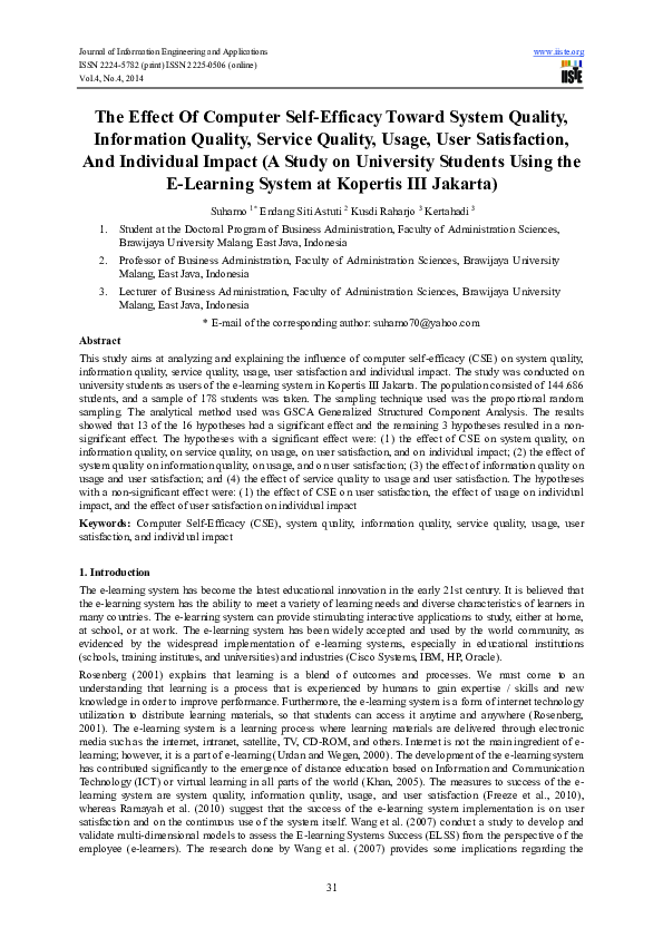 (PDF) The Effect Of Computer Self-Efficacy Toward System Quality, Information Quality, Service ...