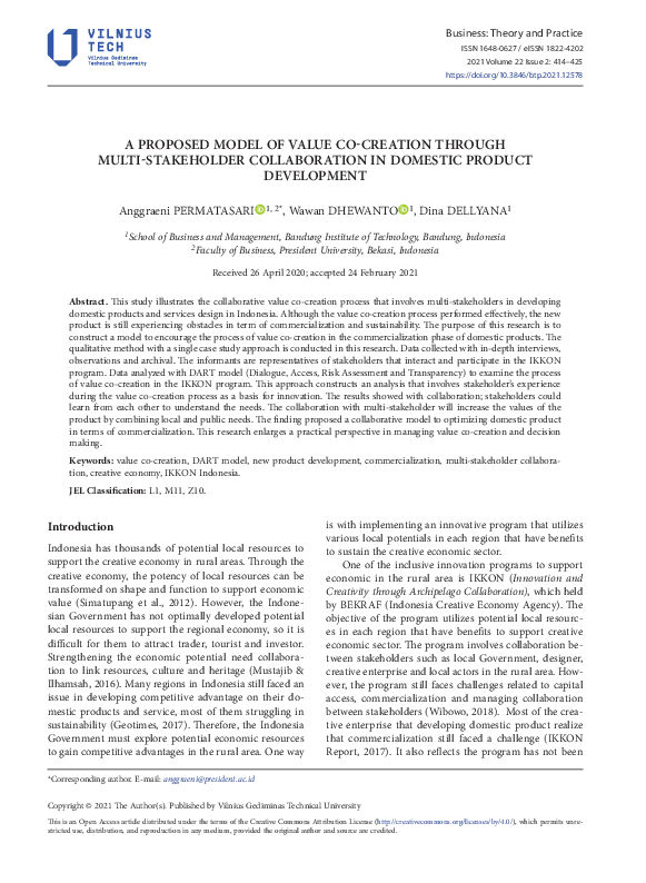 (PDF) A Proposed Model of Value Co-Creation Through Multi-Stakeholder Collaboration in Domestic ...