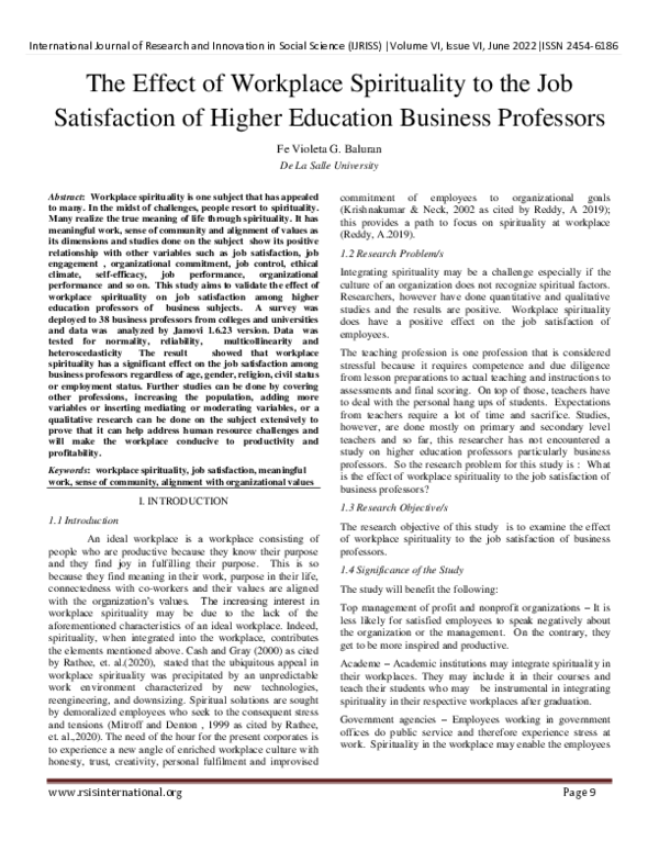 (PDF) The Effect of Workplace Spirituality to the Job Satisfaction of ...