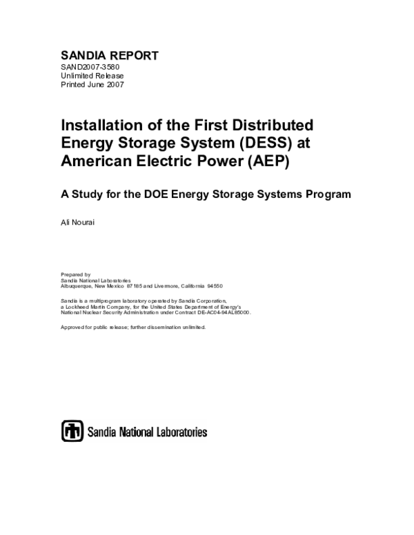 (PDF) Installation of the first Distributed Energy Storage System (DESS ...