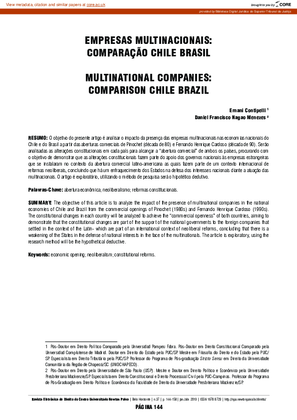 (PDF) Empresas multinacionais: comparação Chile Brasil = Multinational ...