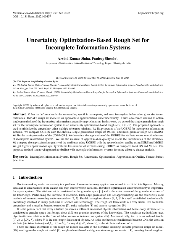 (PDF) Uncertainty Optimization-Based Rough Set for Incomplete ...
