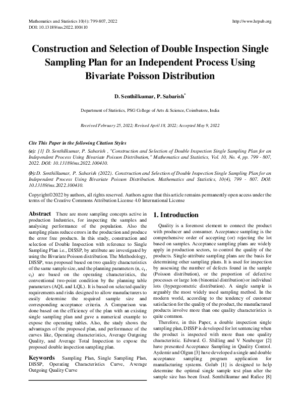 (PDF) Construction and Selection of Double Inspection Single Sampling ...