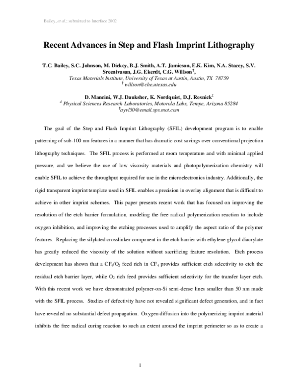 (PDF) Step and Flash Imprint Lithography