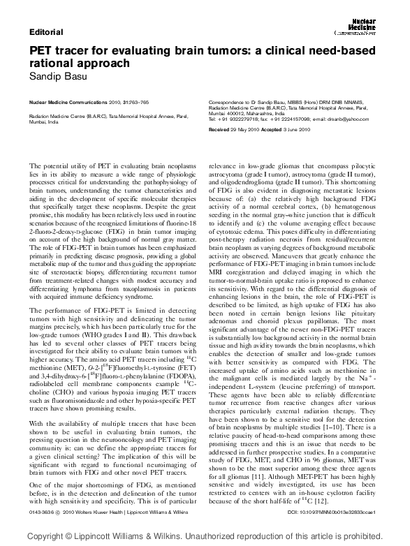 (PDF) PET tracer for evaluating brain tumors: a clinical need-based ...