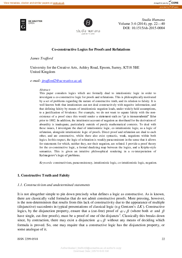 (PDF) Co-constructive logic for proofs and refutations | Tia Trafford - Academia.edu