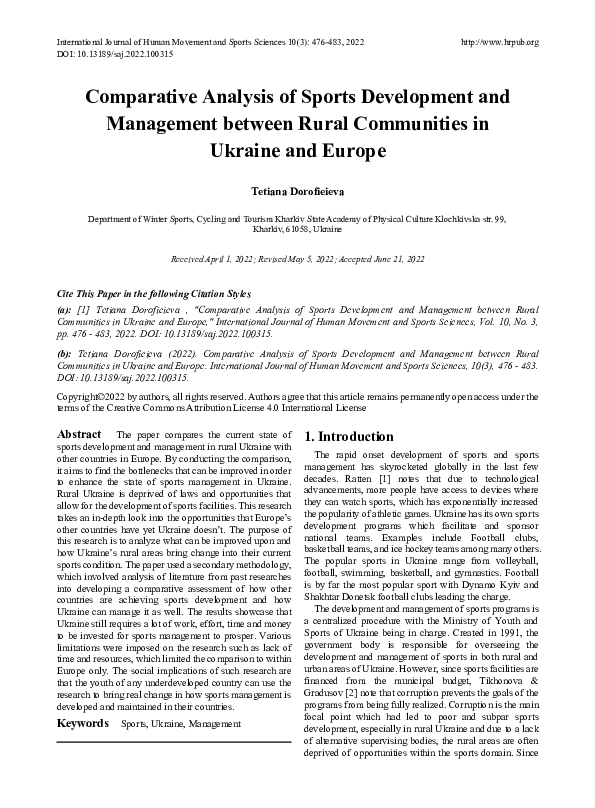 (PDF) Comparative Analysis of Sports Development and Management between ...