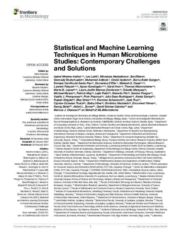 (PDF) Statistical and Machine Learning Techniques in Human Microbiome Studies: Contemporary ...
