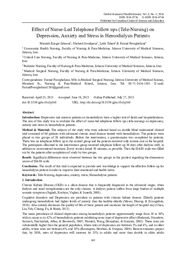 (PDF) Effect of Nurse-Led Telephone Follow ups (Tele-Nursing) on ...