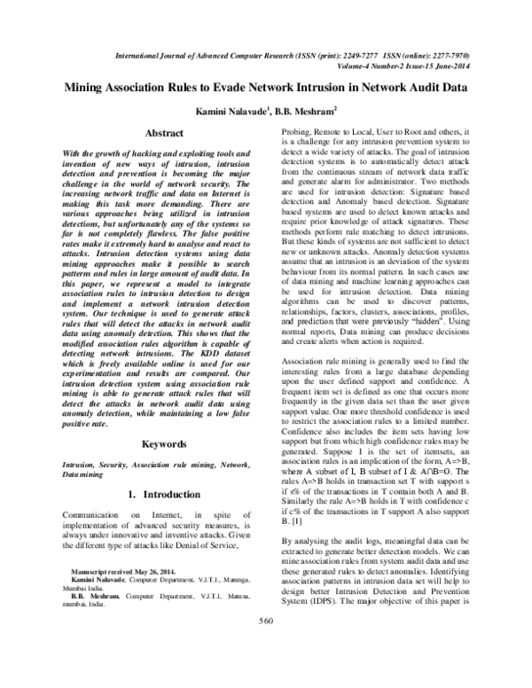 (PDF) Mining Association Rules to Evade Network Intrusion in Network Audit Data