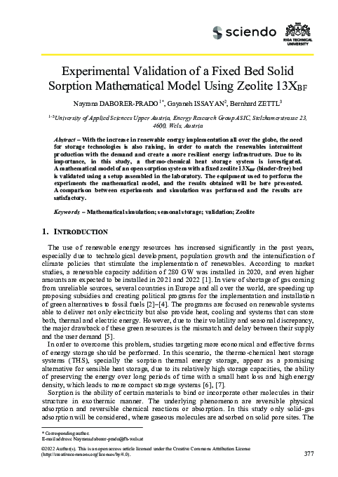 (PDF) Experimental Validation of a Fixed Bed Solid Sorption Mathematical Model Using Zeolite 13XBF