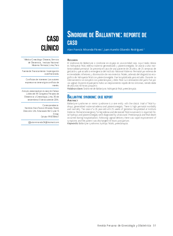 (PDF) Síndrome de Ballantyne: reporte de caso