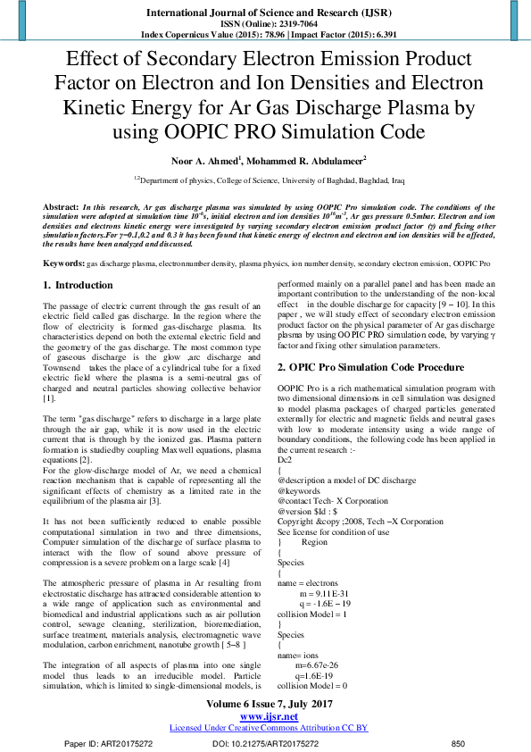 (PDF) Effect of Secondary Electron Emission Product Factor on Electron and Ion Densities and ...