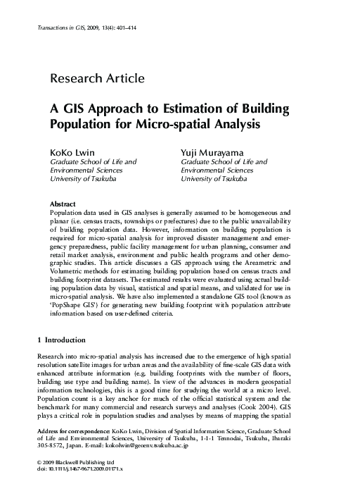 (PDF) A GIS Approach to Estimation of Building Population for Micro ...