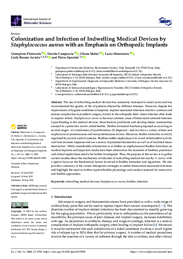 (PDF) Colonization and Infection of Indwelling Medical Devices by ...