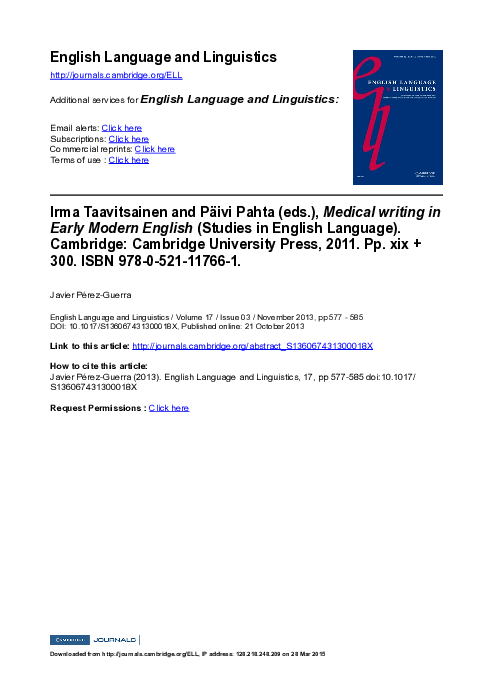 (PDF) Irma Taavitsainen and Päivi Pahta (eds.), Medical writing in ...