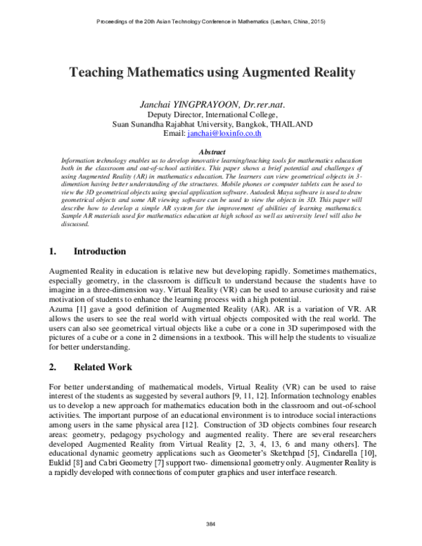 (PDF) Teaching Mathematics using Augmented Reality