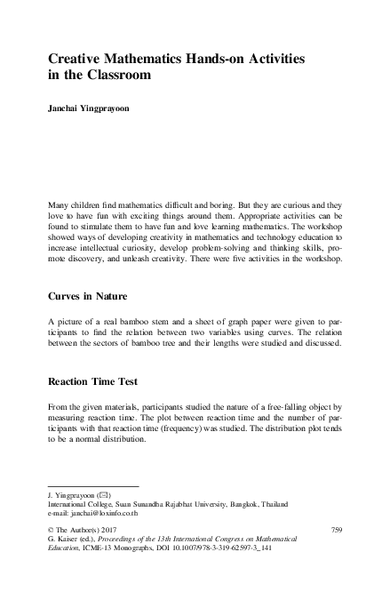 (PDF) Creative Mathematics Hands-on Activities in the Classroom