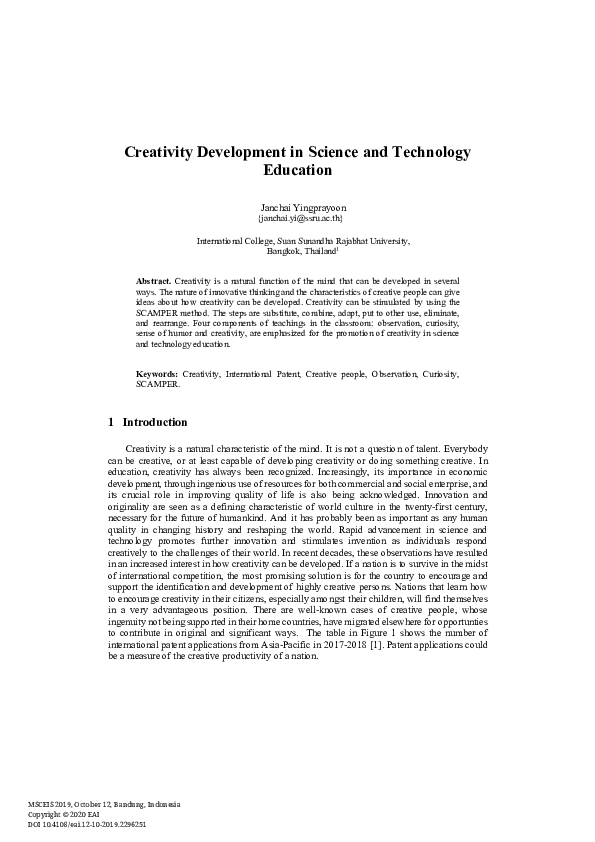 Pdf Creativity Development In Science And Technology Education