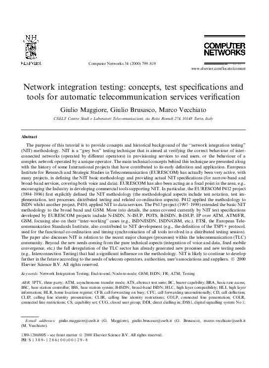(PDF) Network integration testing: concepts, test specifications and ...